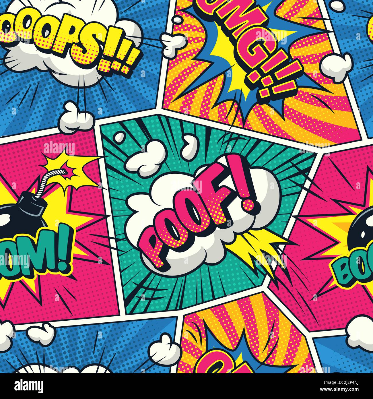 Comic colorful seamless pattern with speech bubbles wordings smoke ...