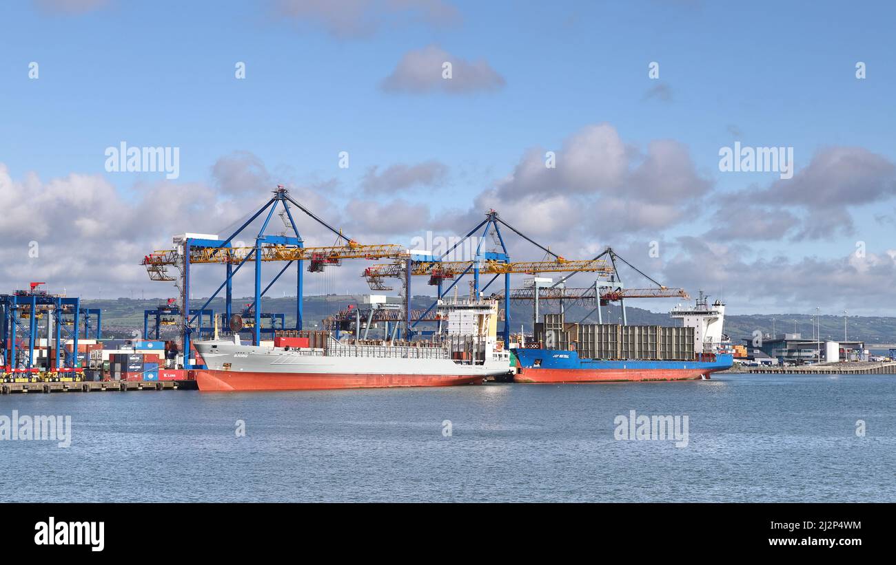 Belfast harbour as container ships are unloaded. Belfast Harbour is ...