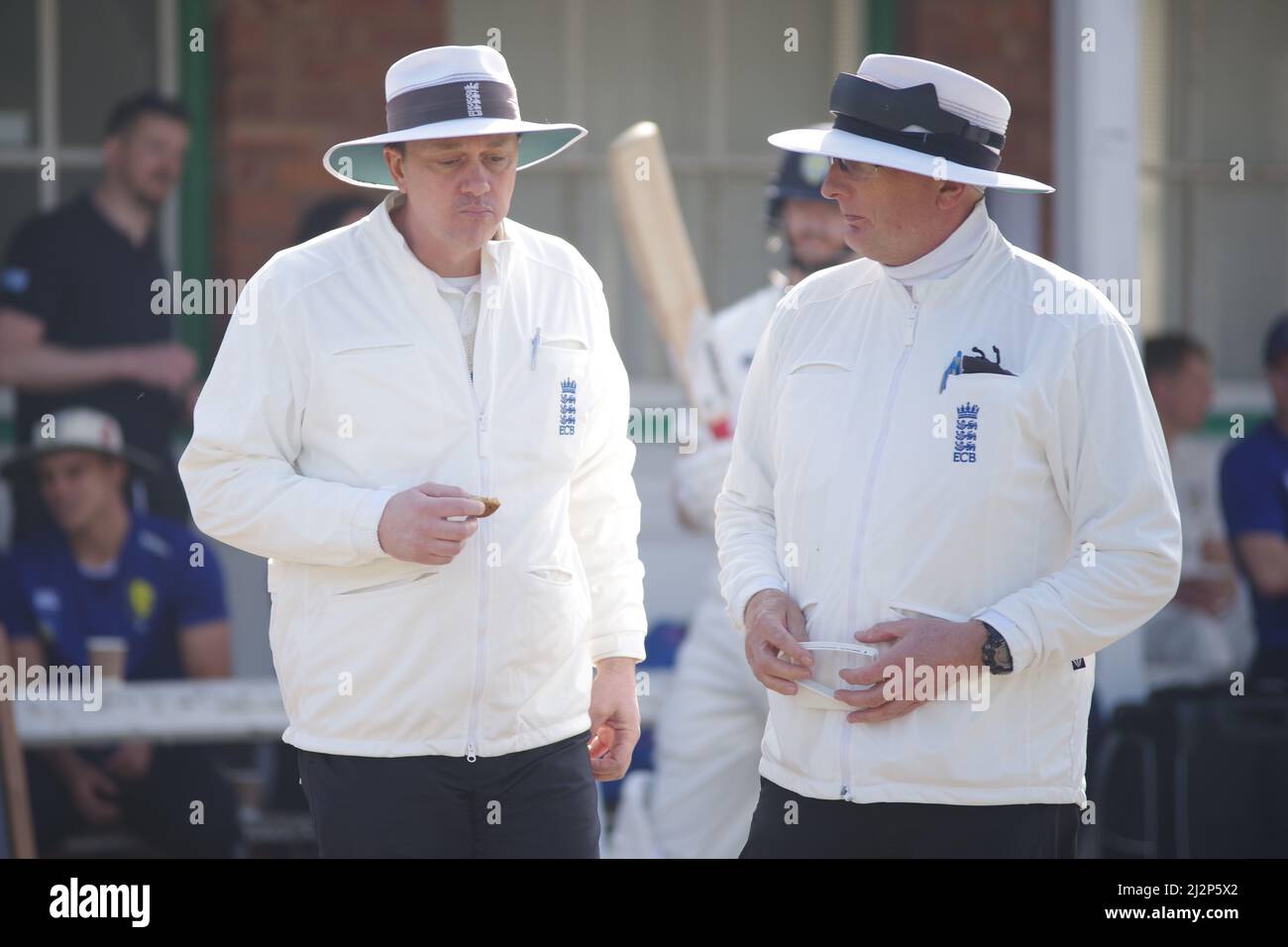 Durham, England, 23 March 2022. Umpires Neil Pratt and Neil Mallender taking the field for a pre ...