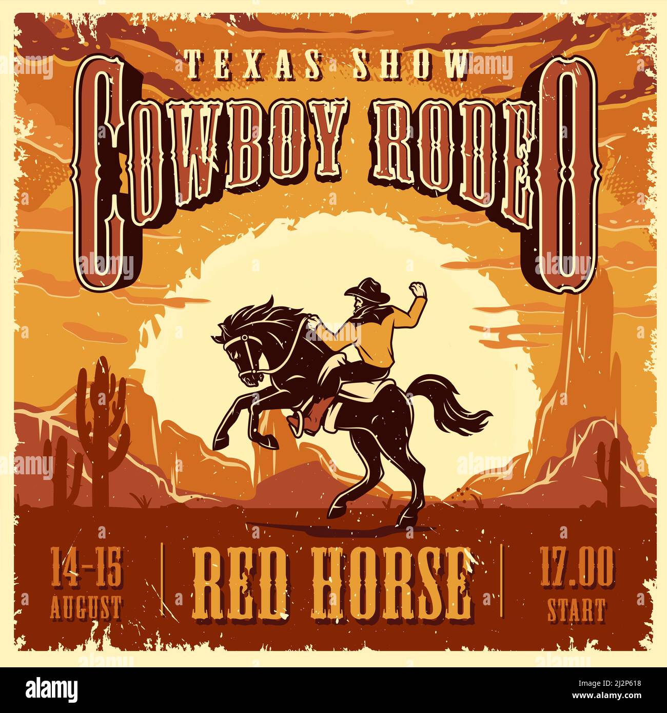 Cowboy rodeo show advertising template with inscriptions rider and ...