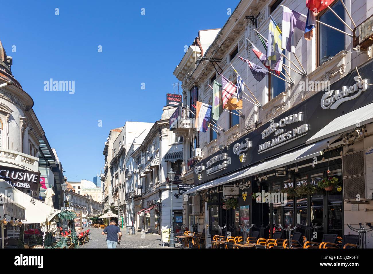 BUCHAREST, ROMANIA - AUGUST 17, 2021: Typical street and building at ...