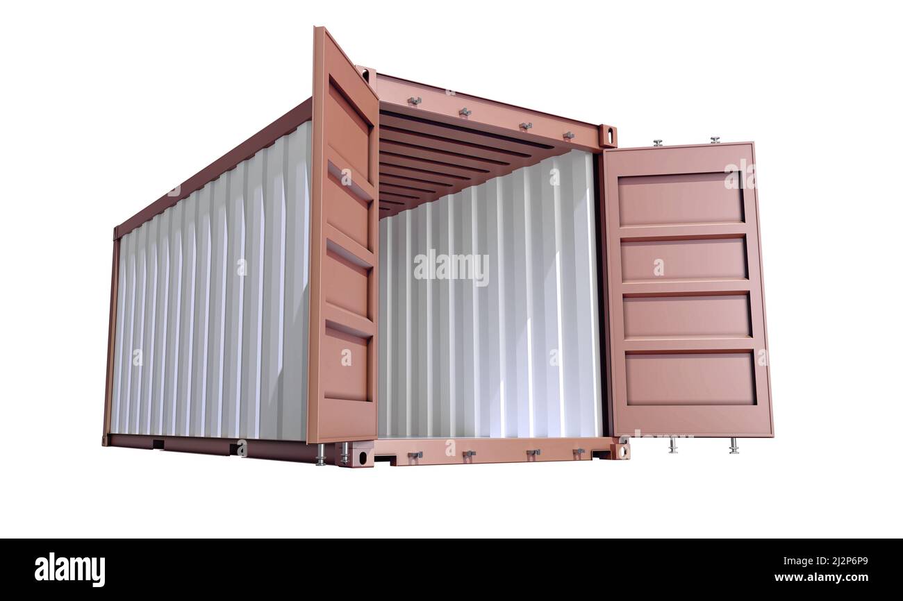 Cargo Container with open doors isolated on white - 3d rendering Stock ...