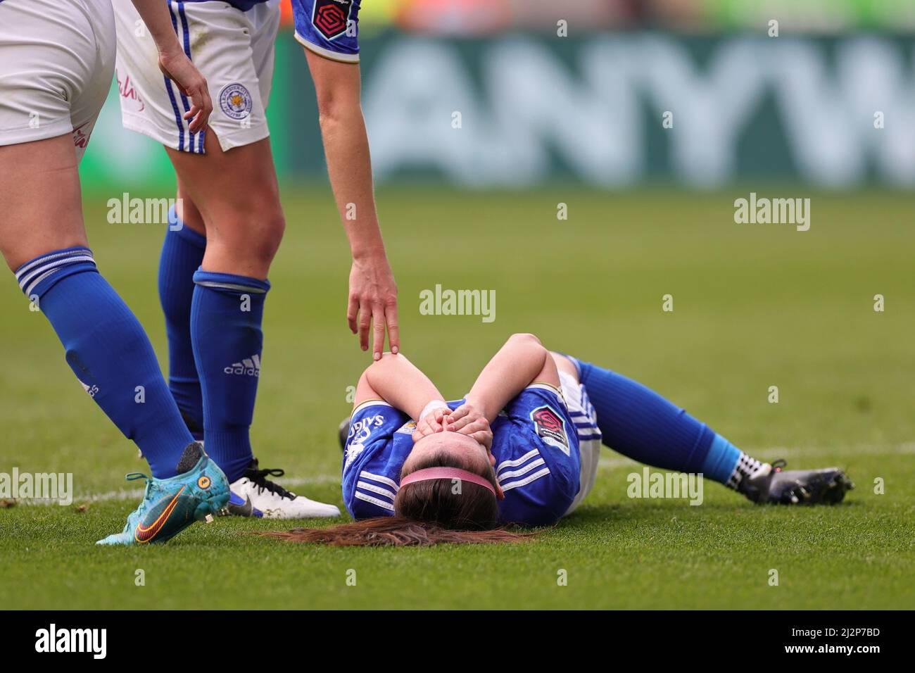 LEICESTER, UK. APR 3RD: Sam Tierney of Leicester City reacts during the ...