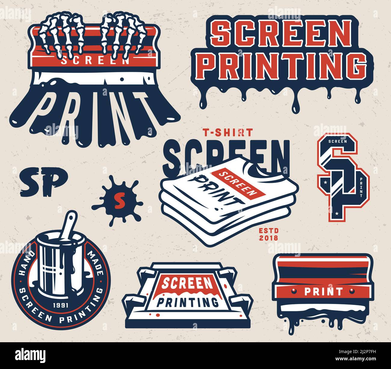 Vintage screen printing elements collection with squeegees letterings ...