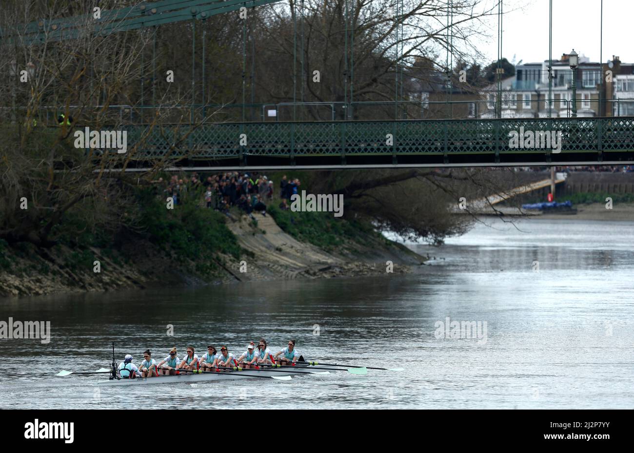 Cambridge women's team during the 76th Women's Boat Race as they go ...