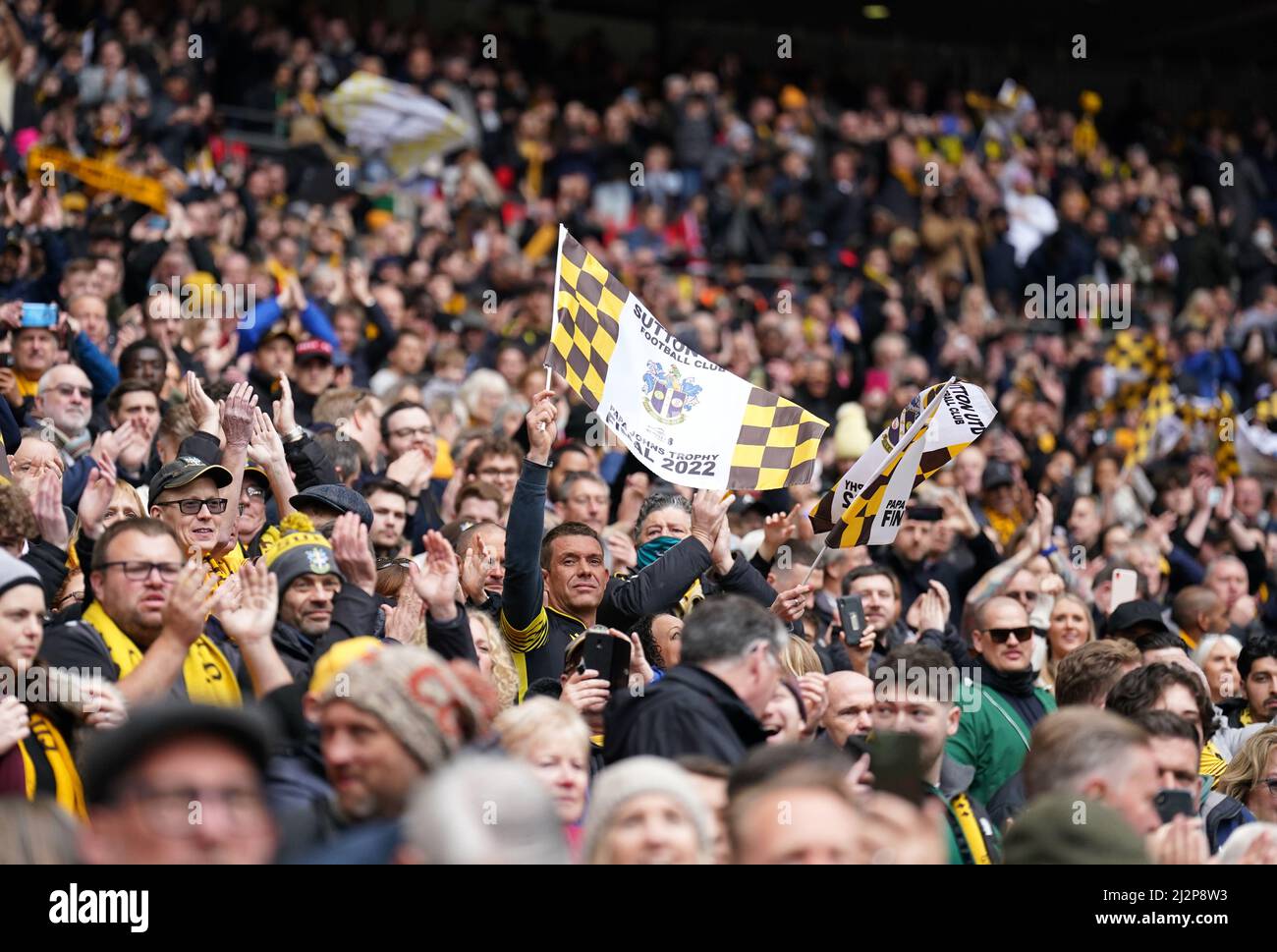Sutton United fan in the stands before the Papa John's Trophy final at ...