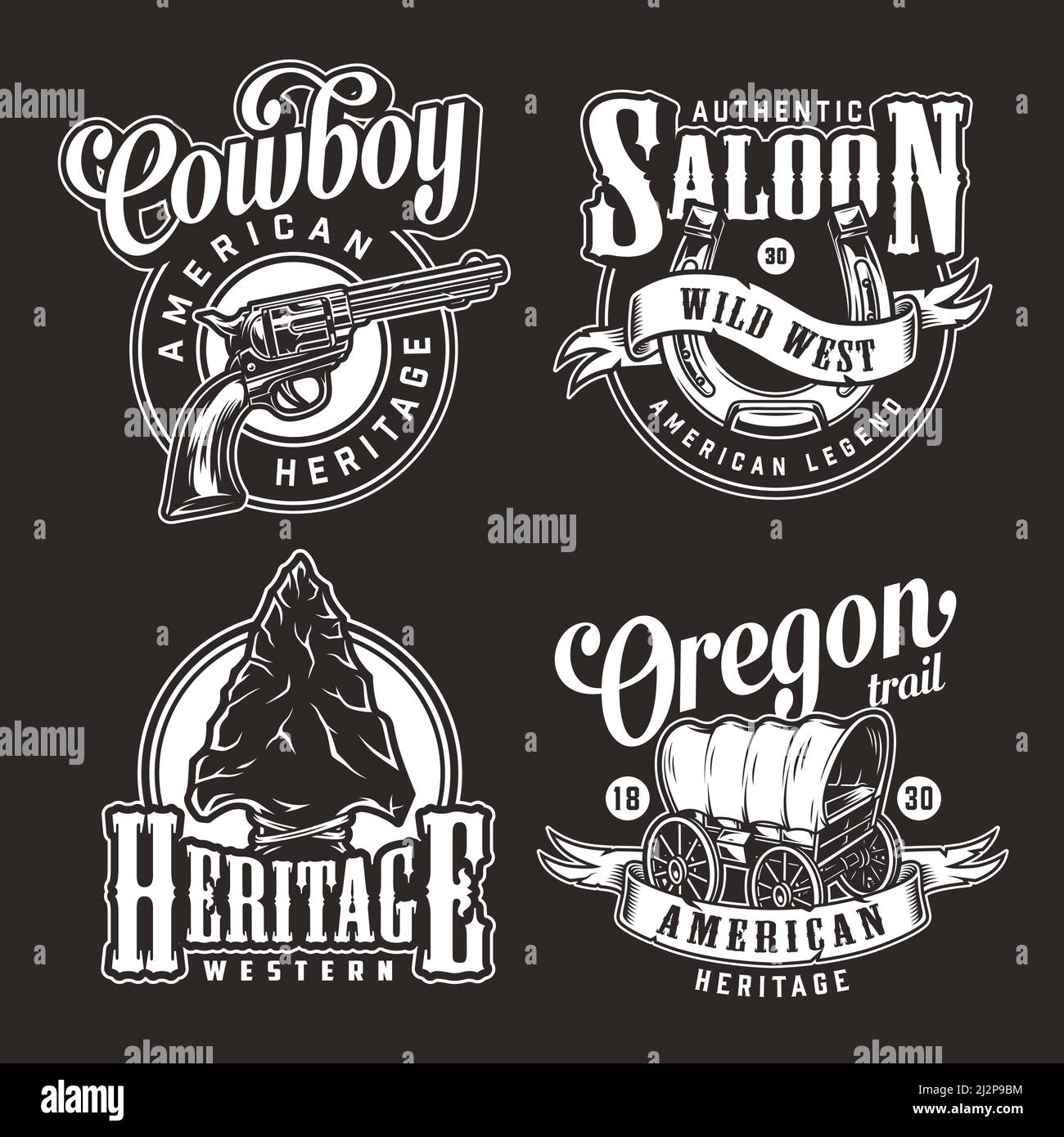 Vintage wild west monochrome logos with gun steel horseshoe flint ...