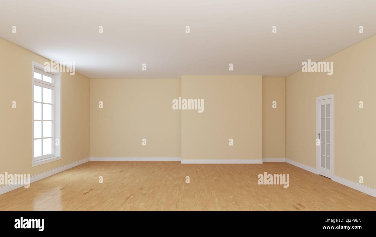 Empty Room with Beige Walls, White Ceiling, Light Glossy Parquet ...