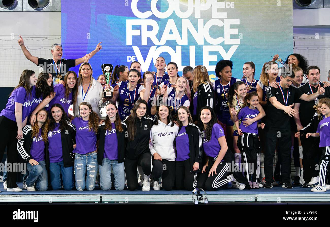 Paris, France. 02nd Apr, 2022. Team of Volero Le Cannet celebrates the ...