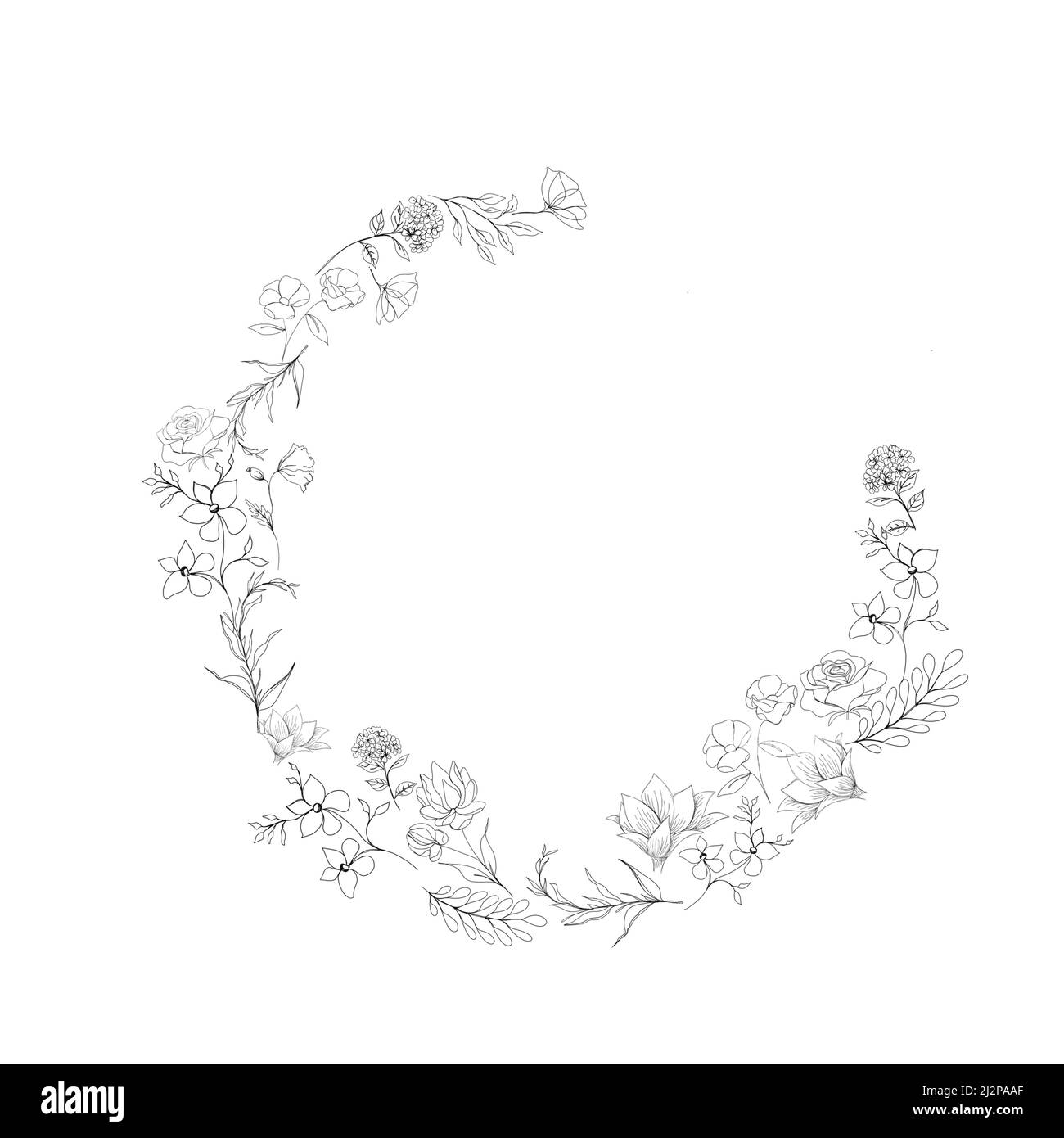 semicircular floral frame template for design Stock Photo - Alamy