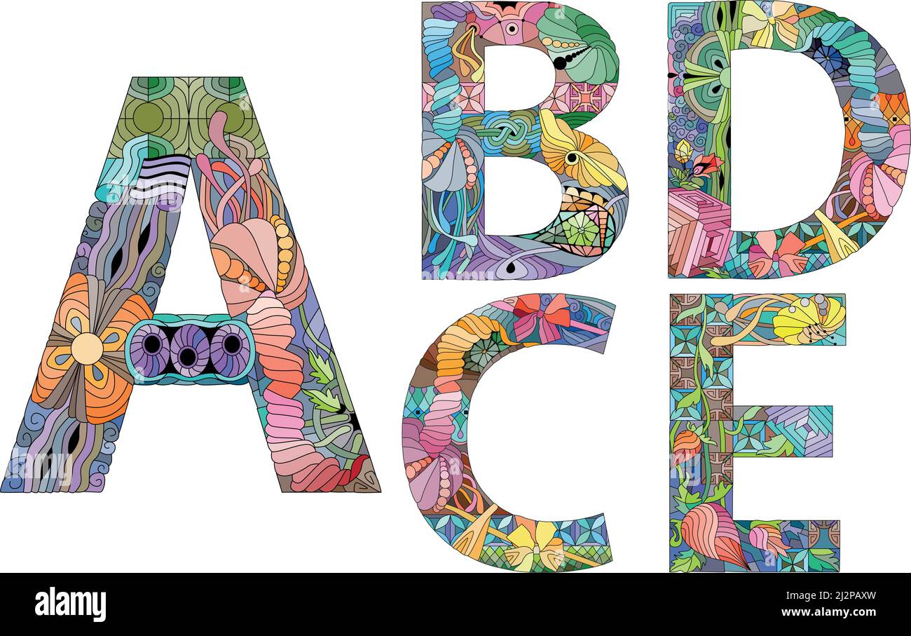 Hand-painted art design. Colorful hand drawn illustration alphabet ...