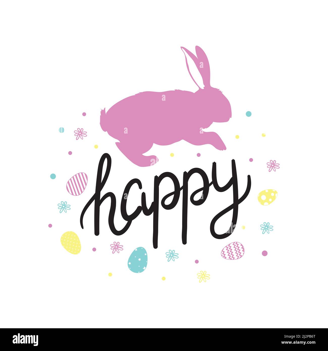 Happy Easter greeting card with calligraphic inscription and eggs ...