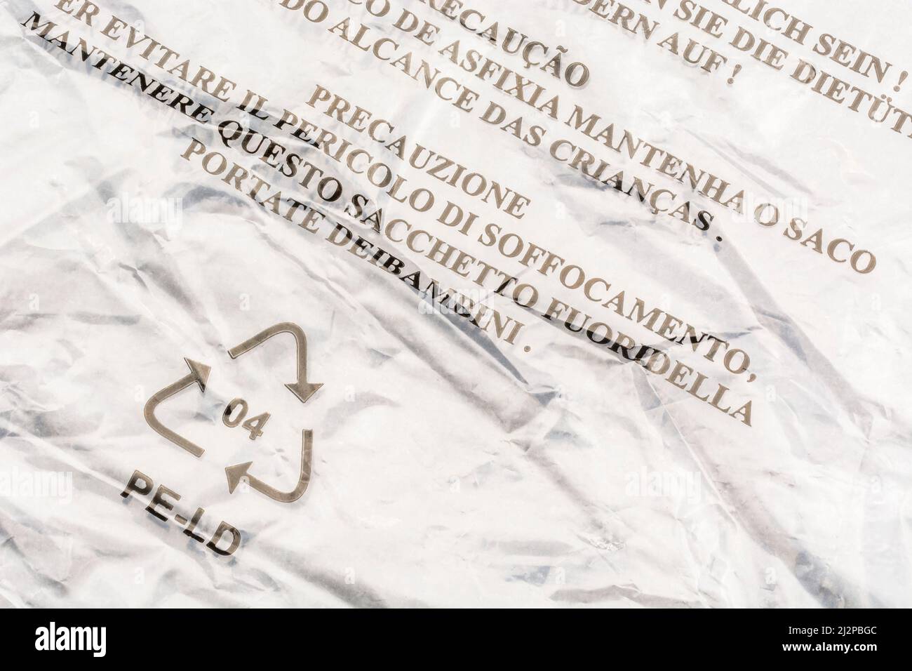 Danger from Suffocation warning (Italian) on LDPE / Low Density ...