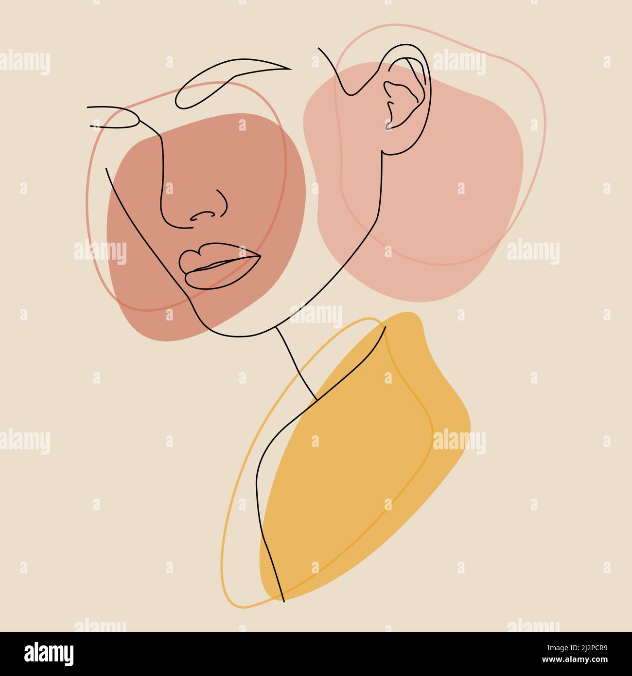 Continuous line, face pattern and hairstyle, fashion concept. Woman ...