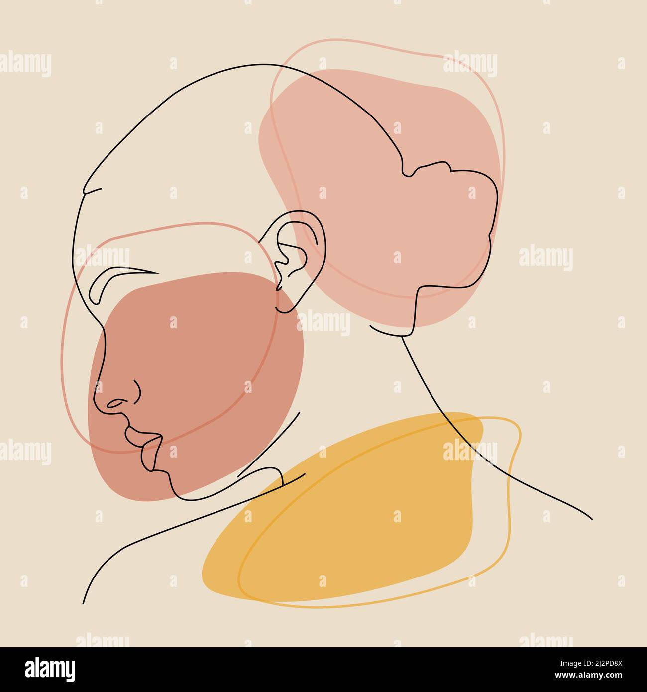 A woman's face in an artistic style with one line. Continuous portrait ...