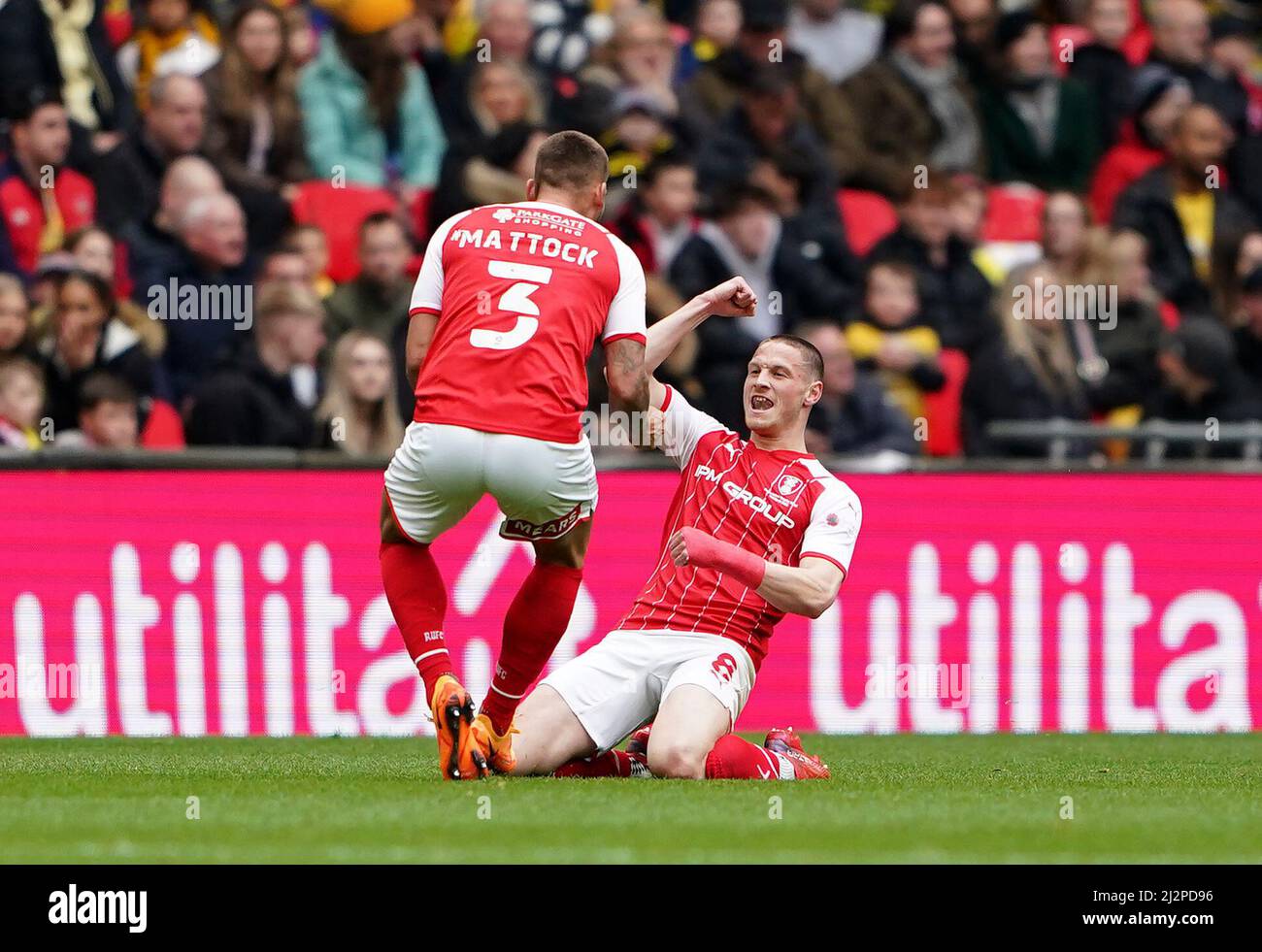 Rotherham United's Ben Wiles (right) celebrates scoring their side's ...