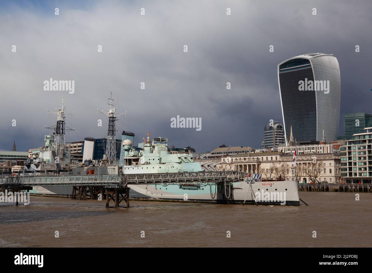 London, Great Britain-April 1,2022: HMS Belfast was built for the Royal ...
