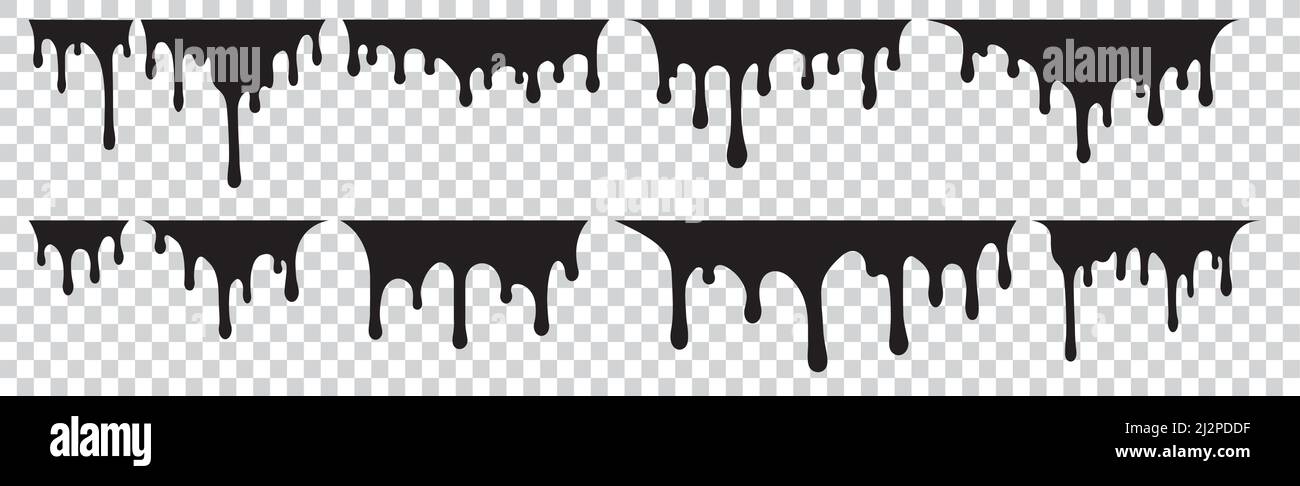 Set of ten black melt, drips or liquid paint drops. Vector illustration ...