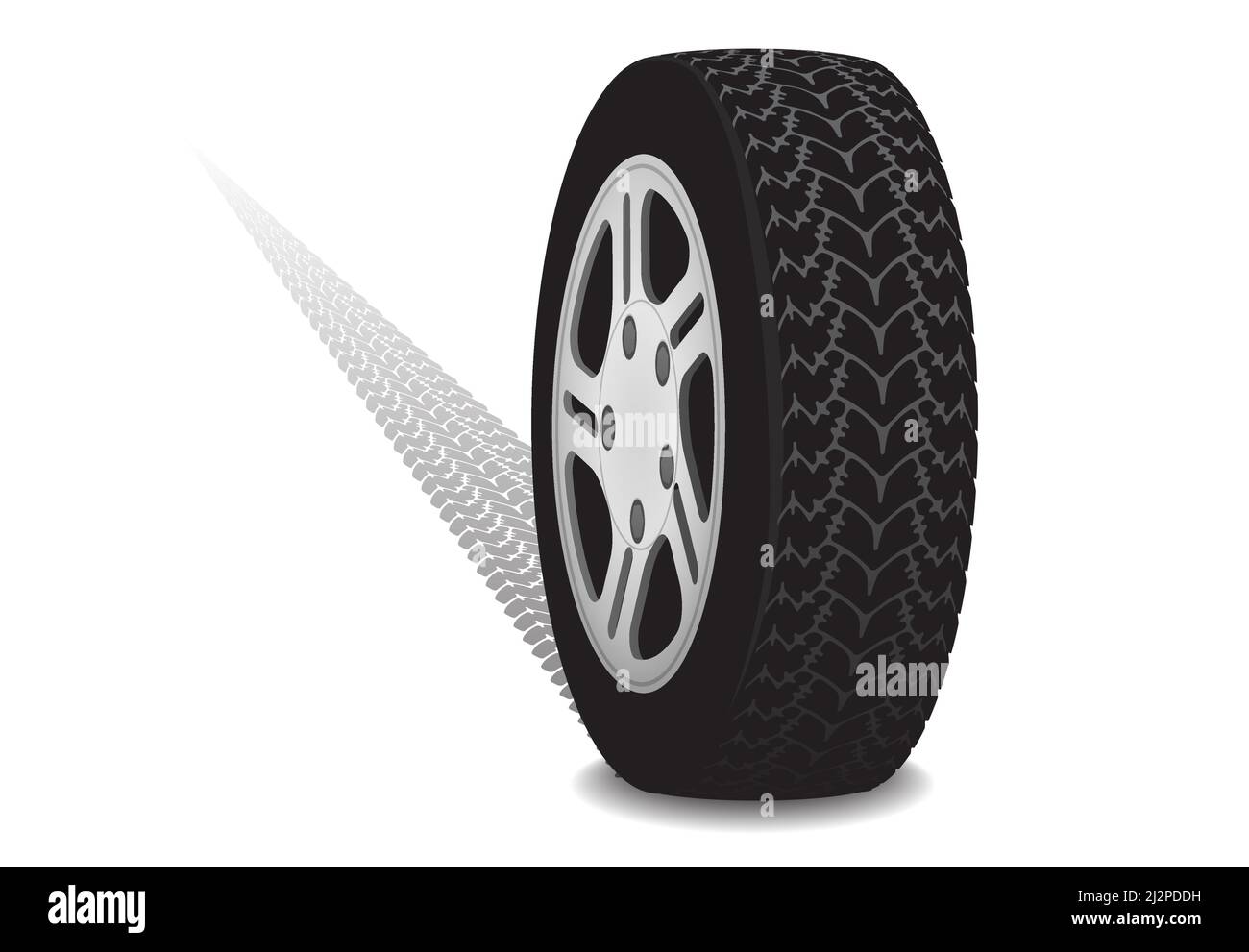 Realistic vector wheel with tyre track, metal rim and detailed rubber ...