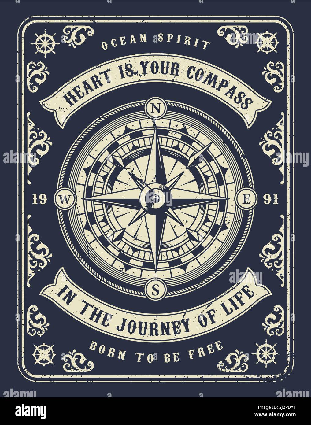 Vintage nautical concept with navigational compass wind rose and ...