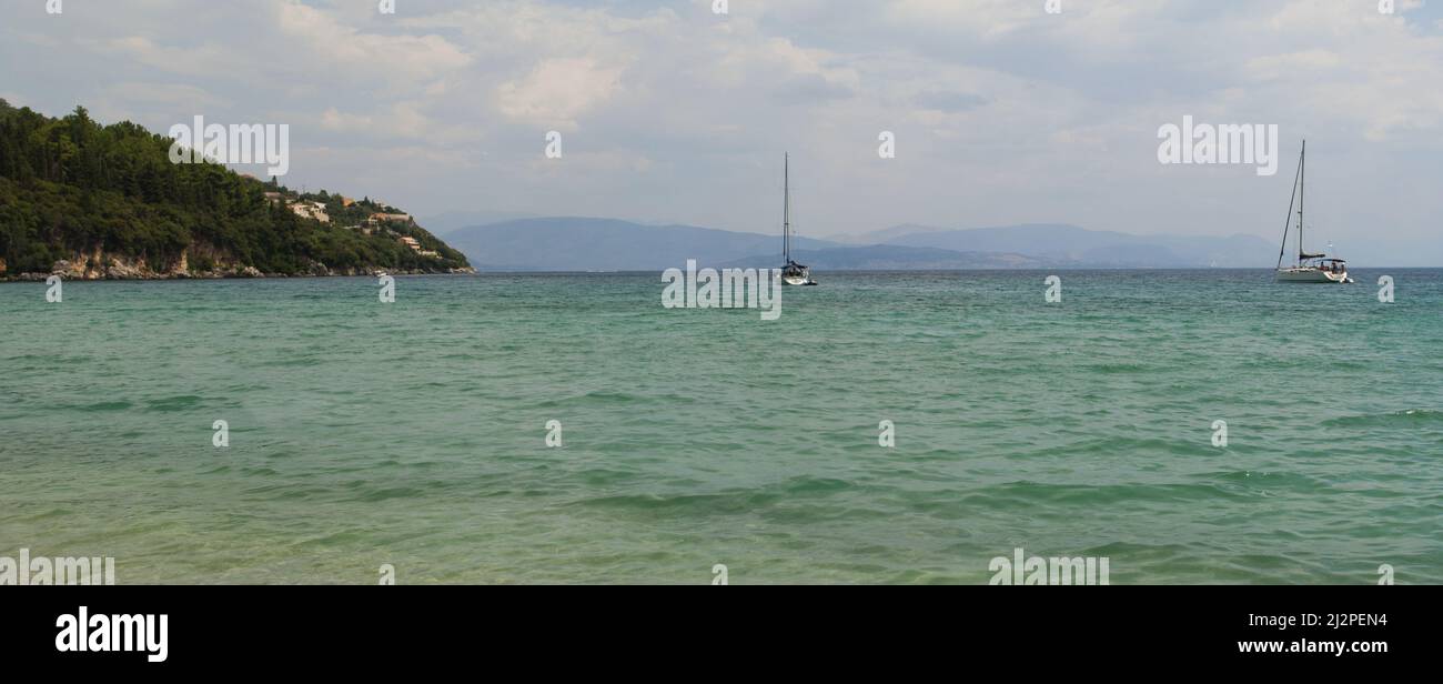 Beautiful mountain landscape with the Greek island of Corfu Stock Photo ...