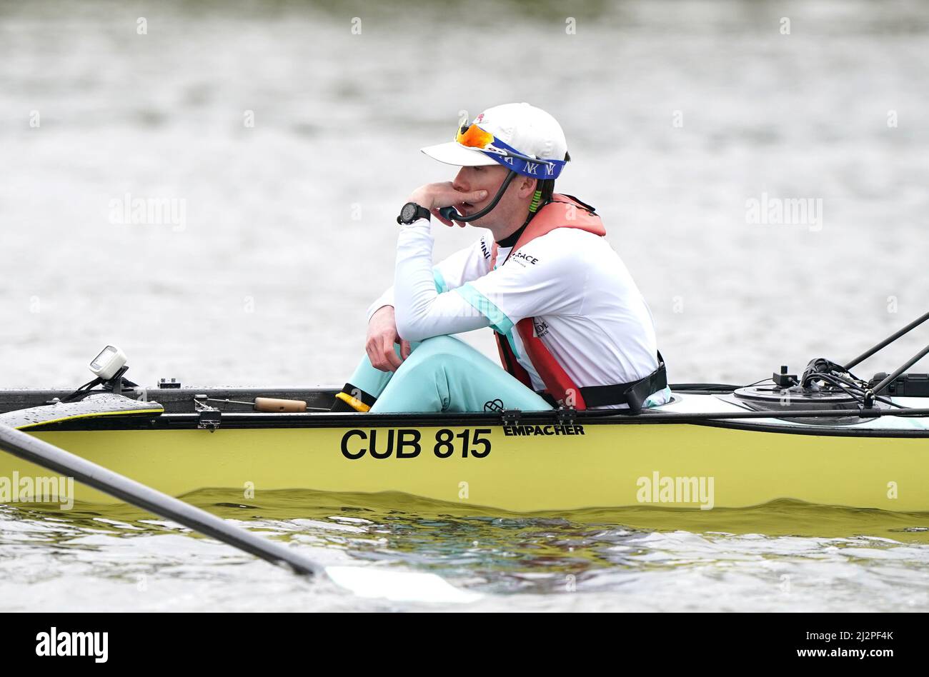 Cambridge cox Charlie Marcus reacts after the 167th Men's Boat Race on ...