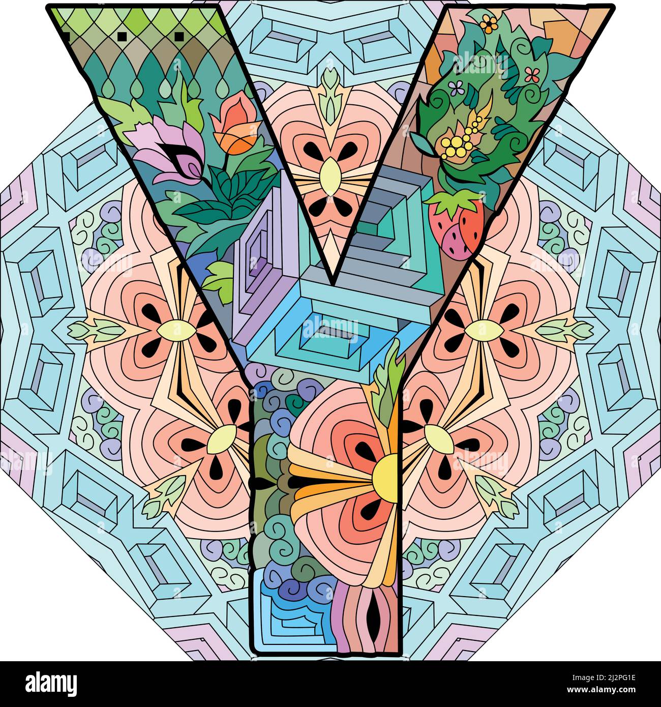 Zentangle stylized alphabet - letter Y on mandala. Vector illustration ...