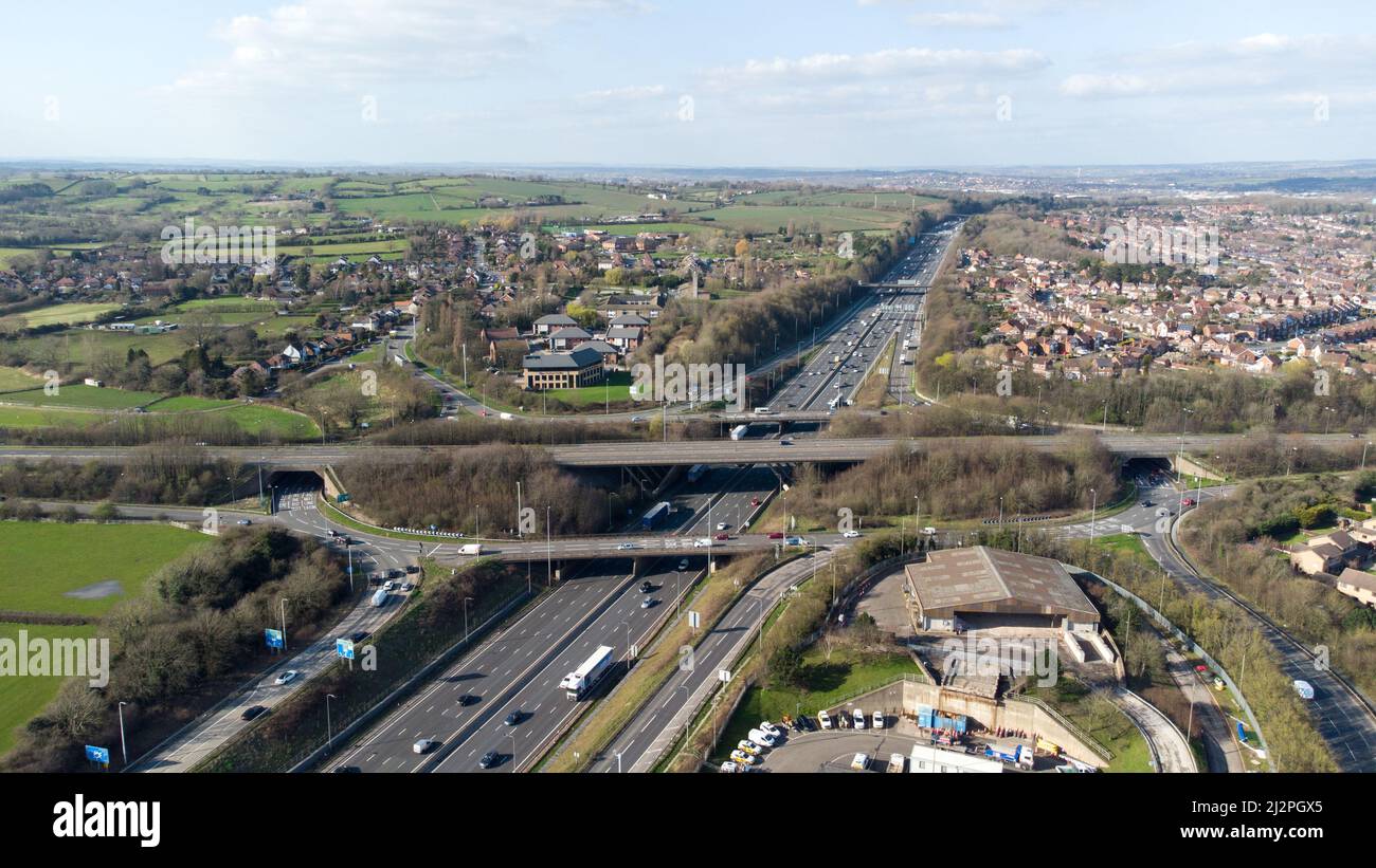 Aerial view of M1 motorway, Junction 25, Nottinghamshire Stock Photo ...