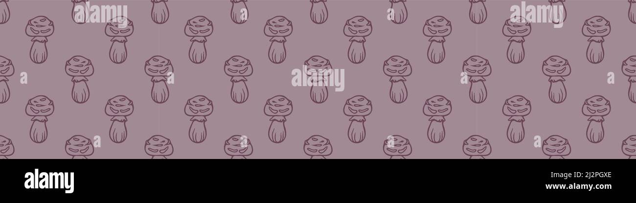 Hand drawn wild mushroom vector border. Seamless trendy purple biology ...