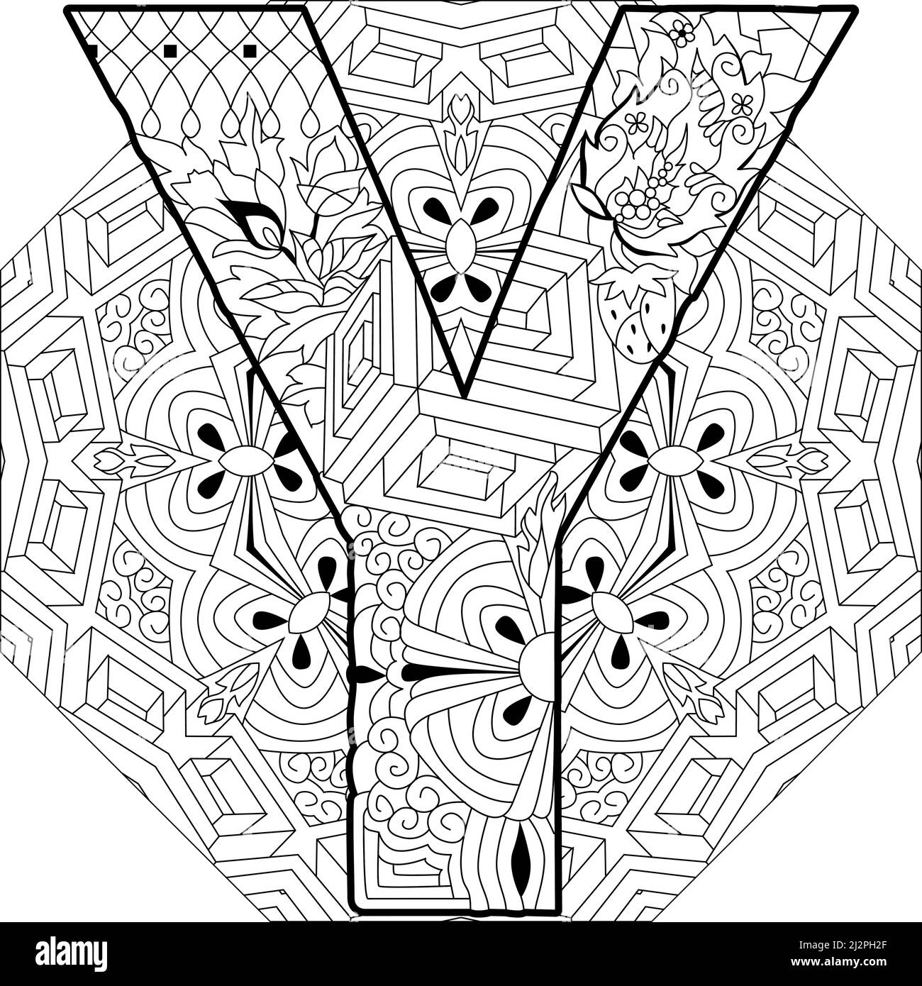 Zentangle stylized alphabet - letter Y on mandala for coloring. Vector ...