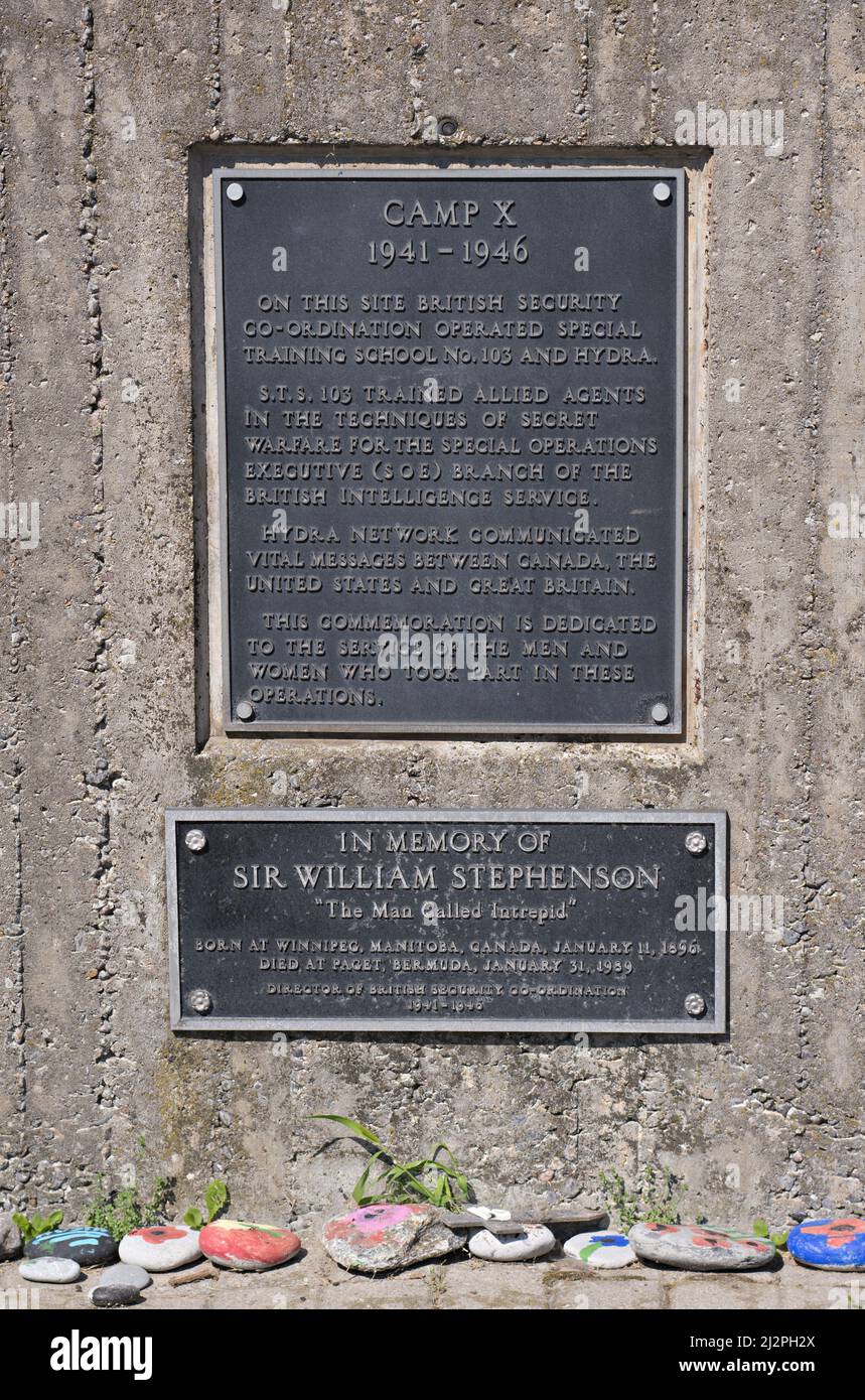 Whitby, Ontario, Canada - July 23,2021 Plaque marking the location of ...