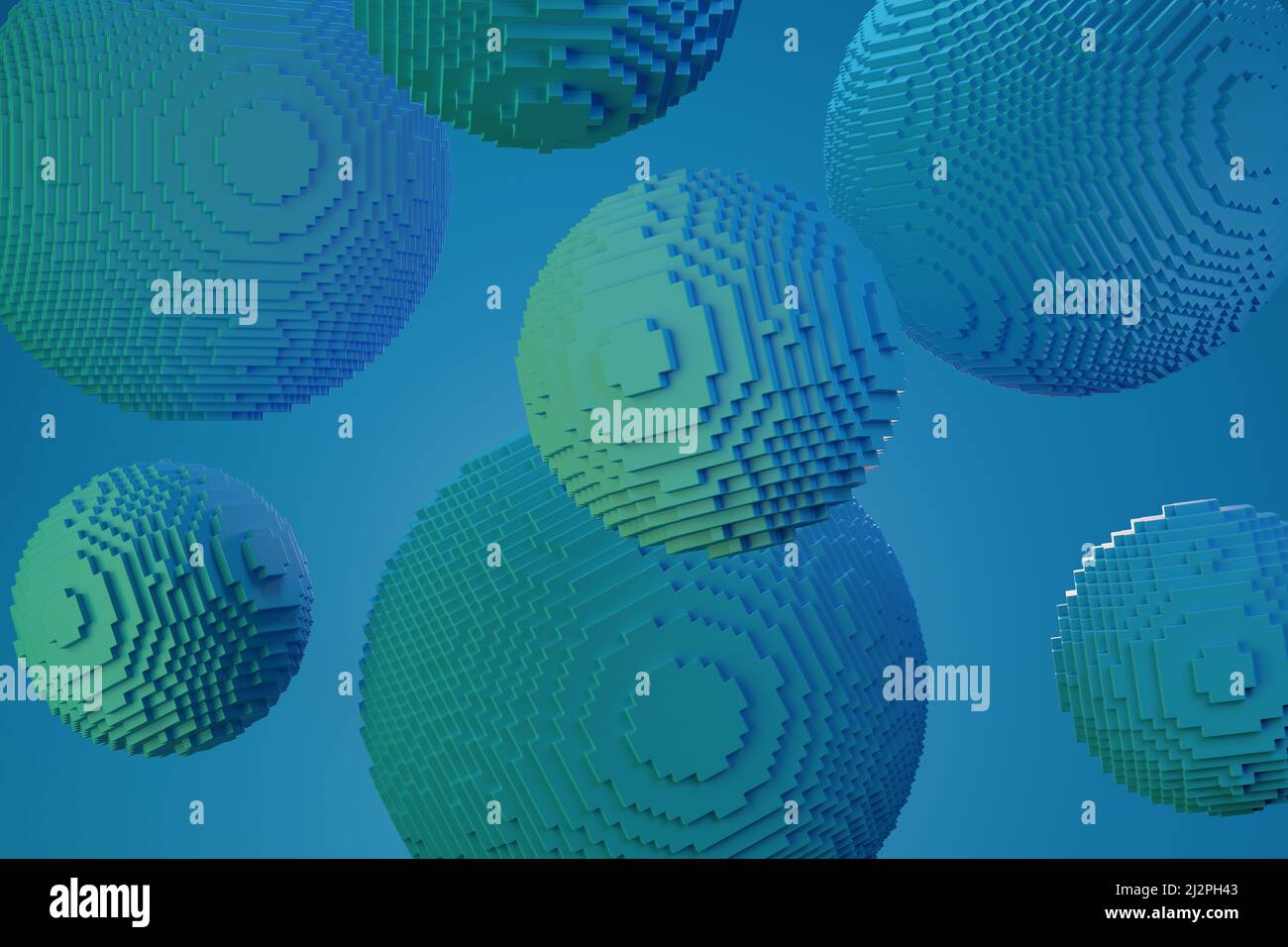 Blue spheres built with bricks background. 3d illustration Stock Photo ...