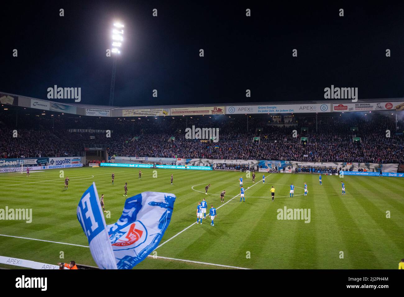 The football match of Hansa Rostock against St. Pauli in Rostock ...