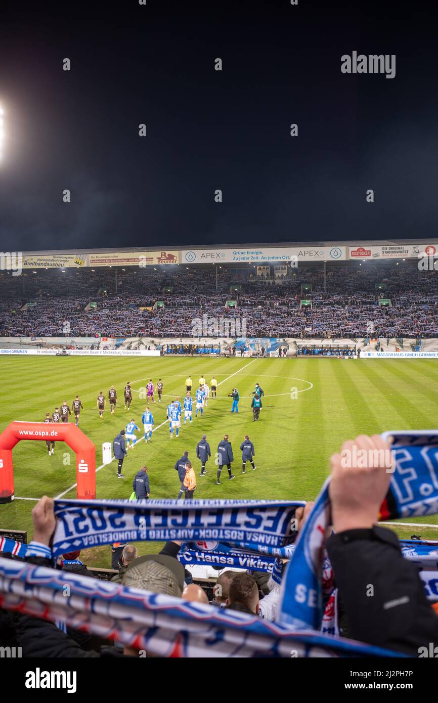 The football match of Hansa Rostock against St. Pauli in Rostock ...