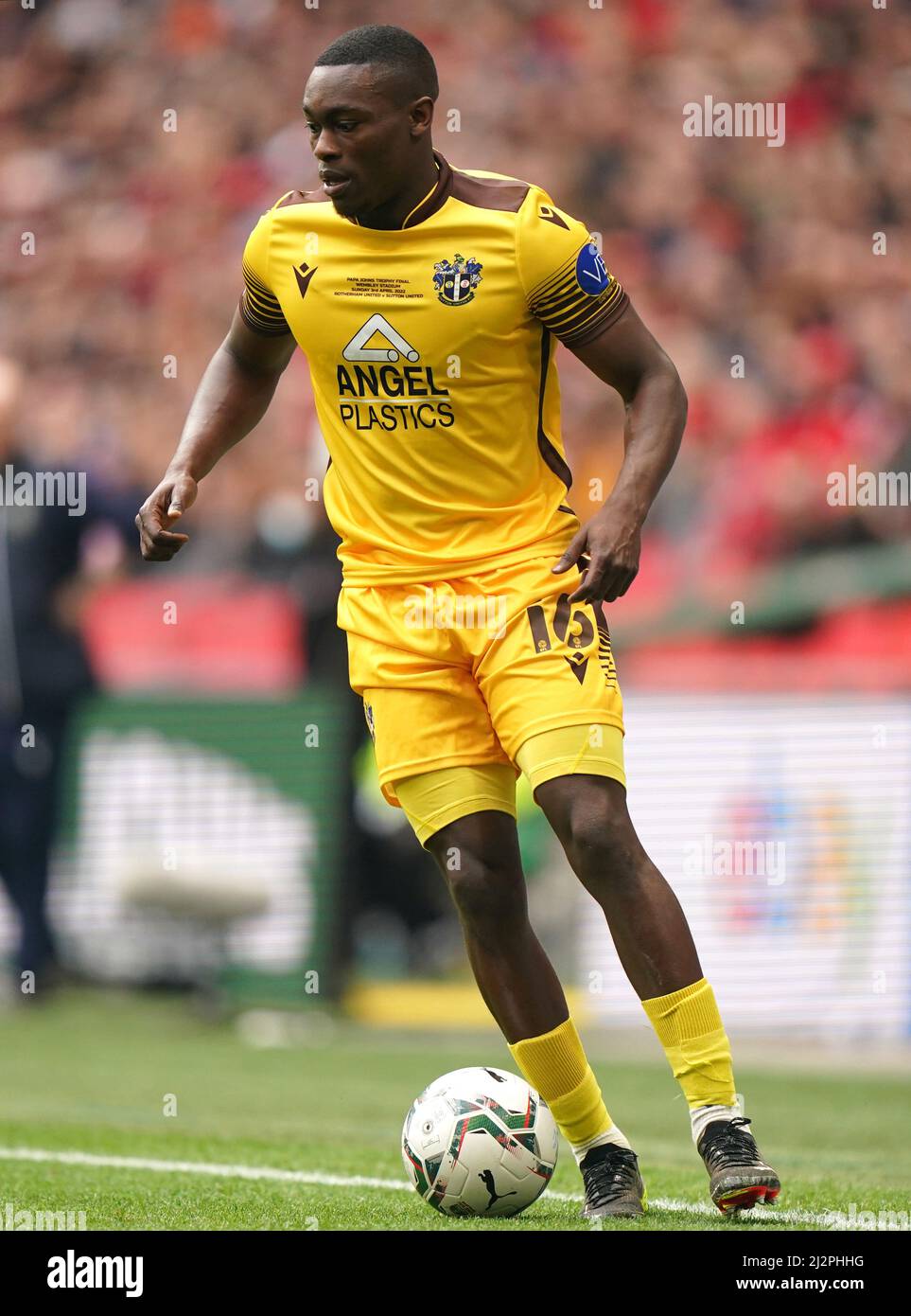 Sutton United's Isaac Olaofe during the Papa John's Trophy final at ...