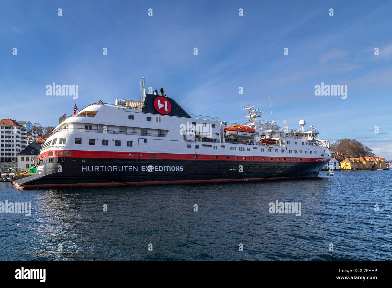 Expedition and passenger ship Spitsbergen of Hurtigruten coastal ferry ...