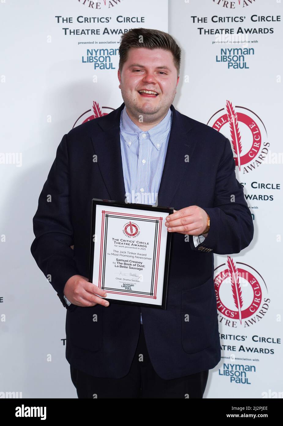 Samuel Creasey with the Most Promising Newcome award at the annual ...