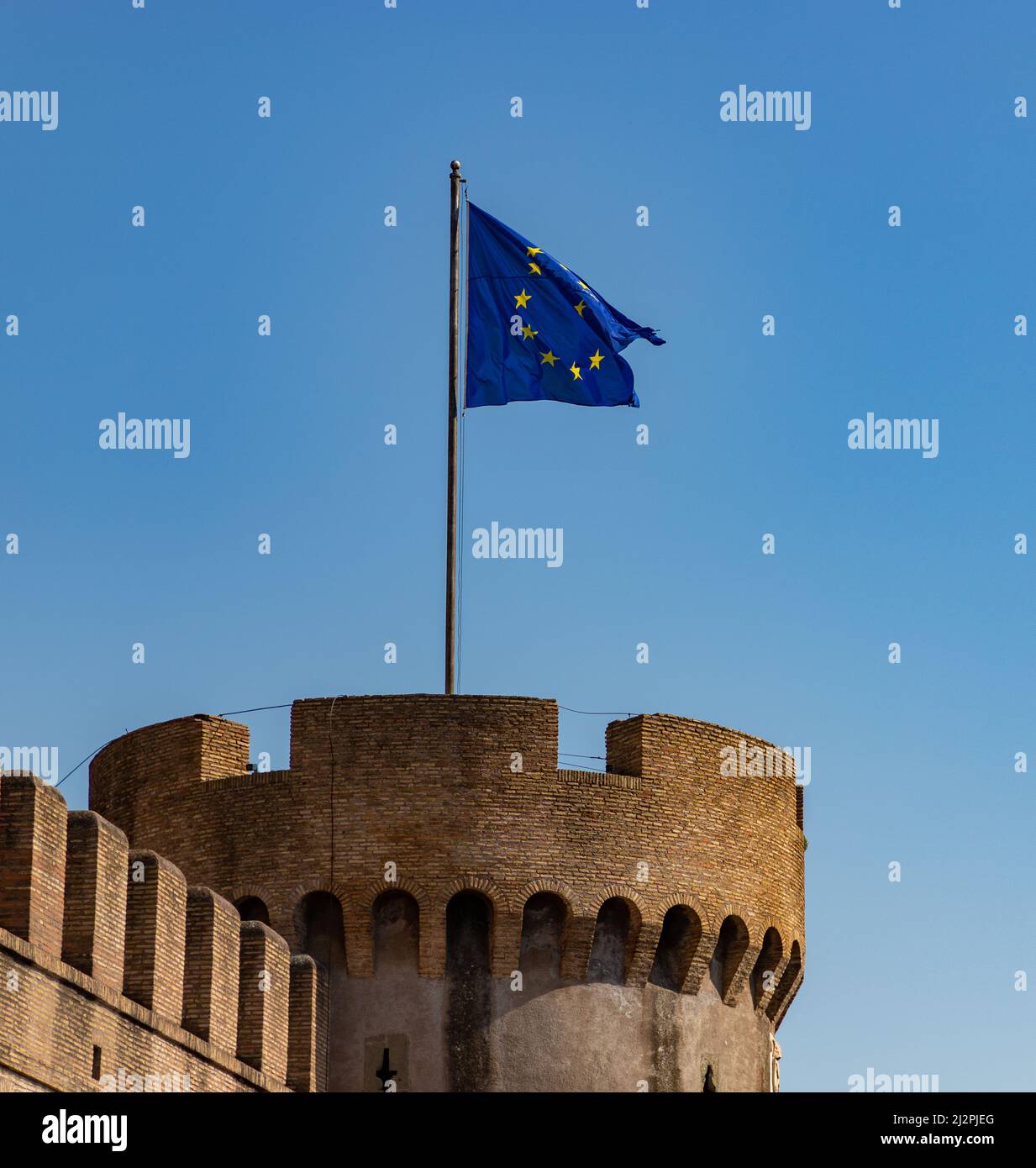 A picture of an European Union flag atop the Castel Sant'Angelo Stock ...