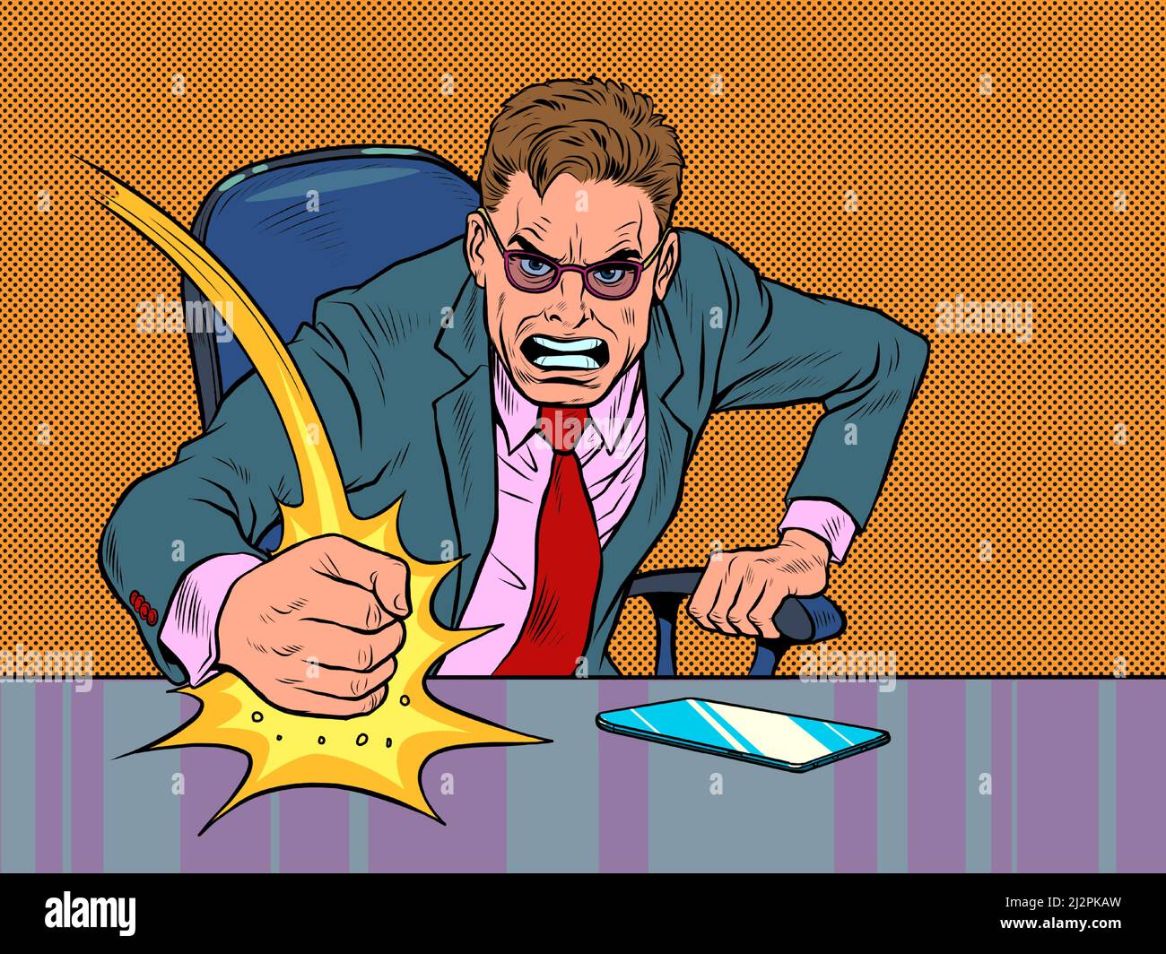 The evil businessman boss hits the table with his fist. Emotions in the ...