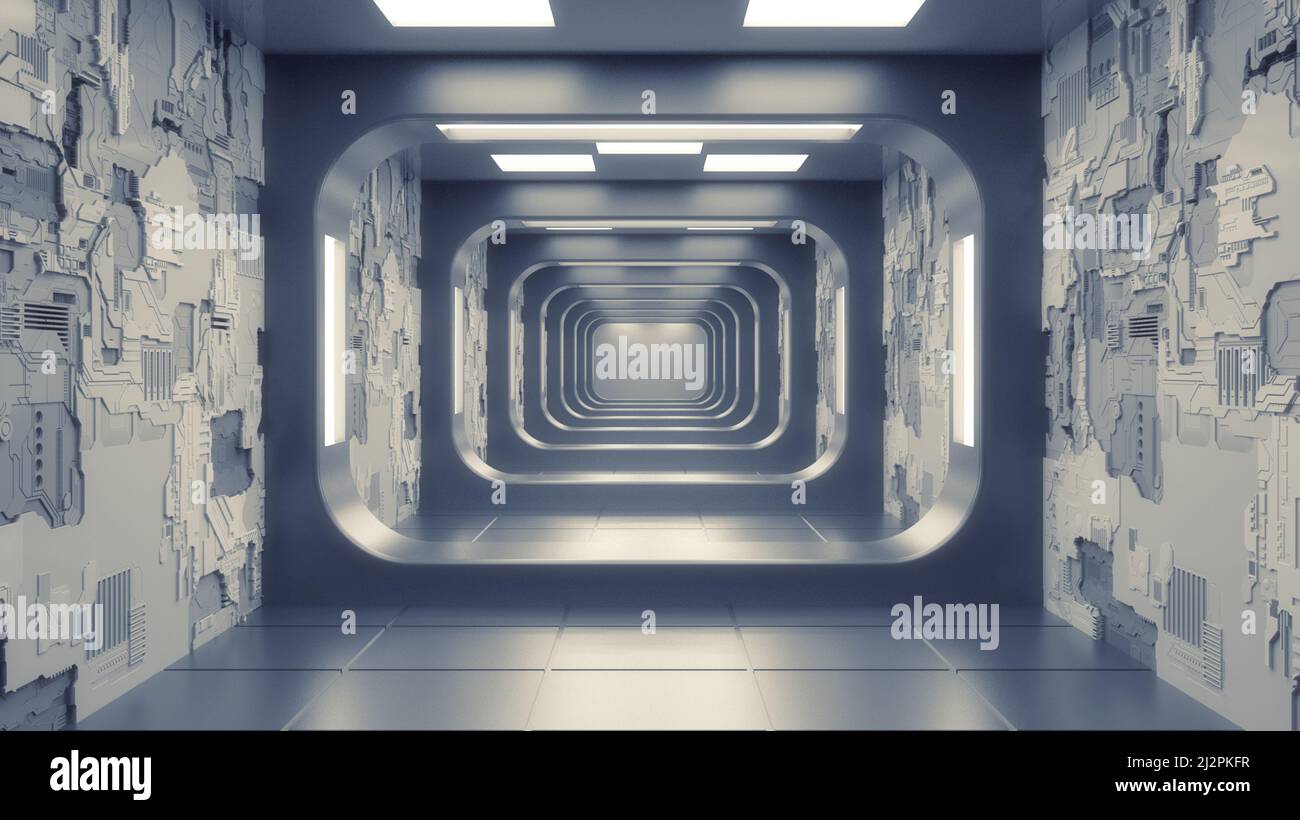 3d render. Futuristic hallway. Concept of modern architecture and ...