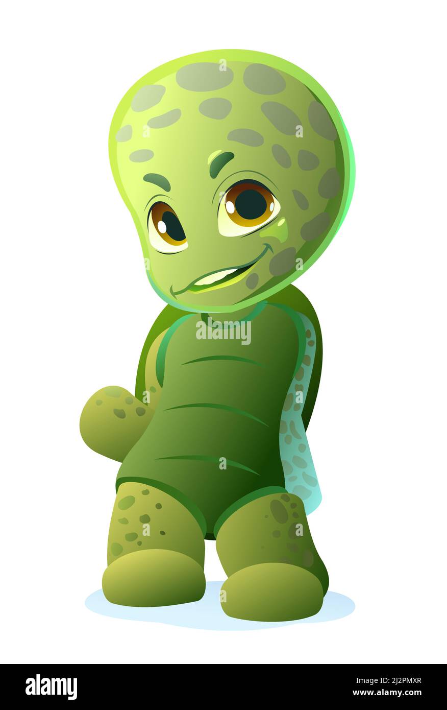 Little turtle satisfied. Cartoon person stands and smiles. Fun style ...