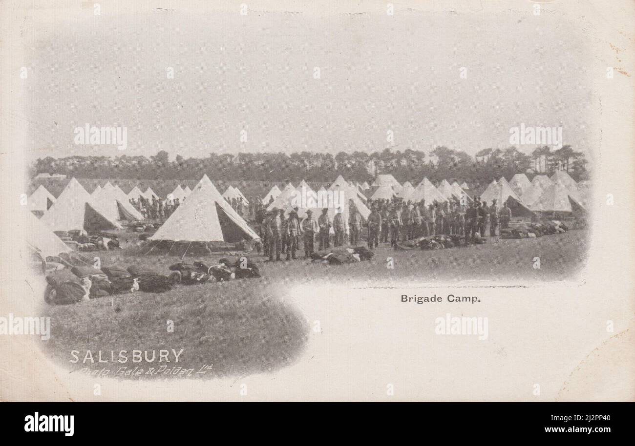 Brigade Camp, Salisbury Plan: soldiers standing by bell tents, early ...