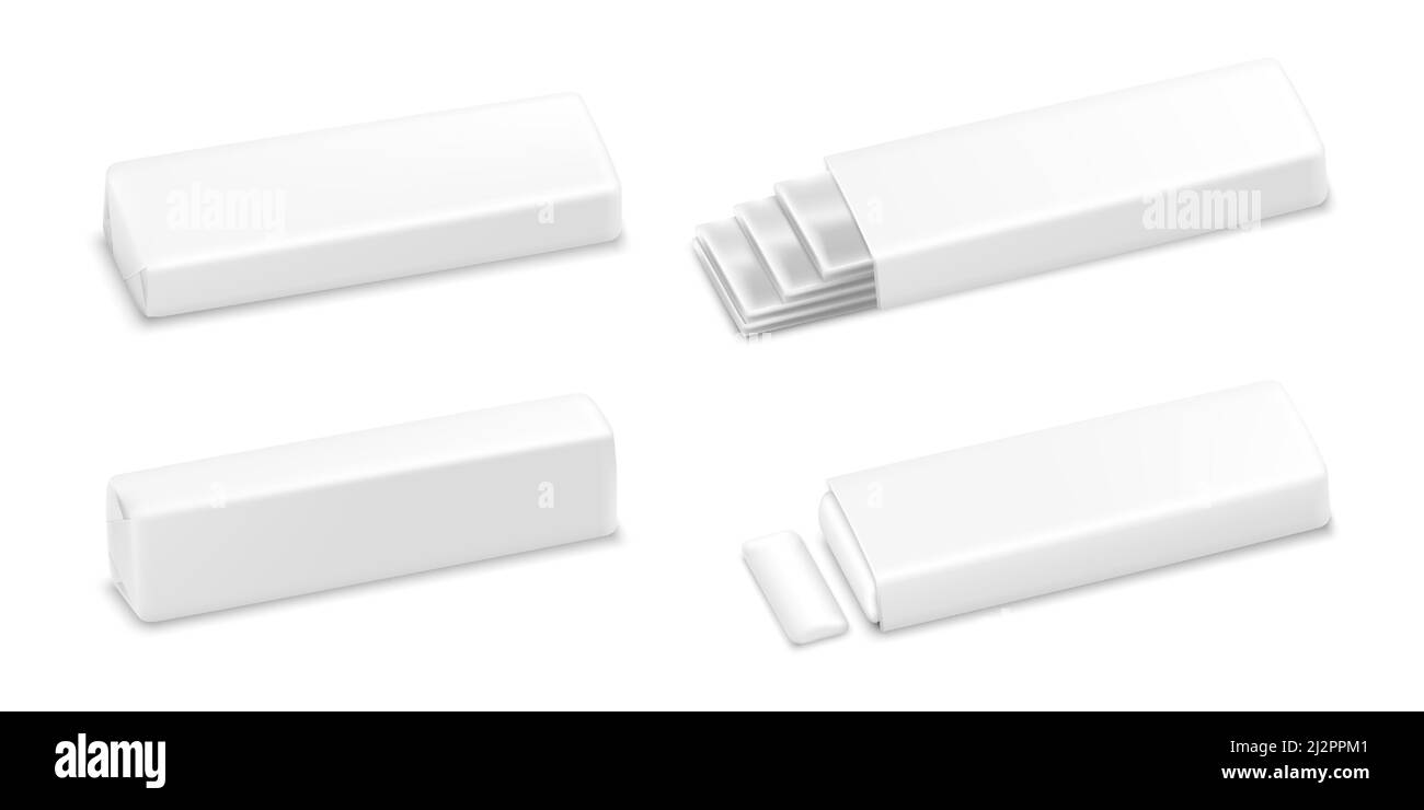 Chewing gum mockups, white stripes. Realistic 3d vector bubble gum ...