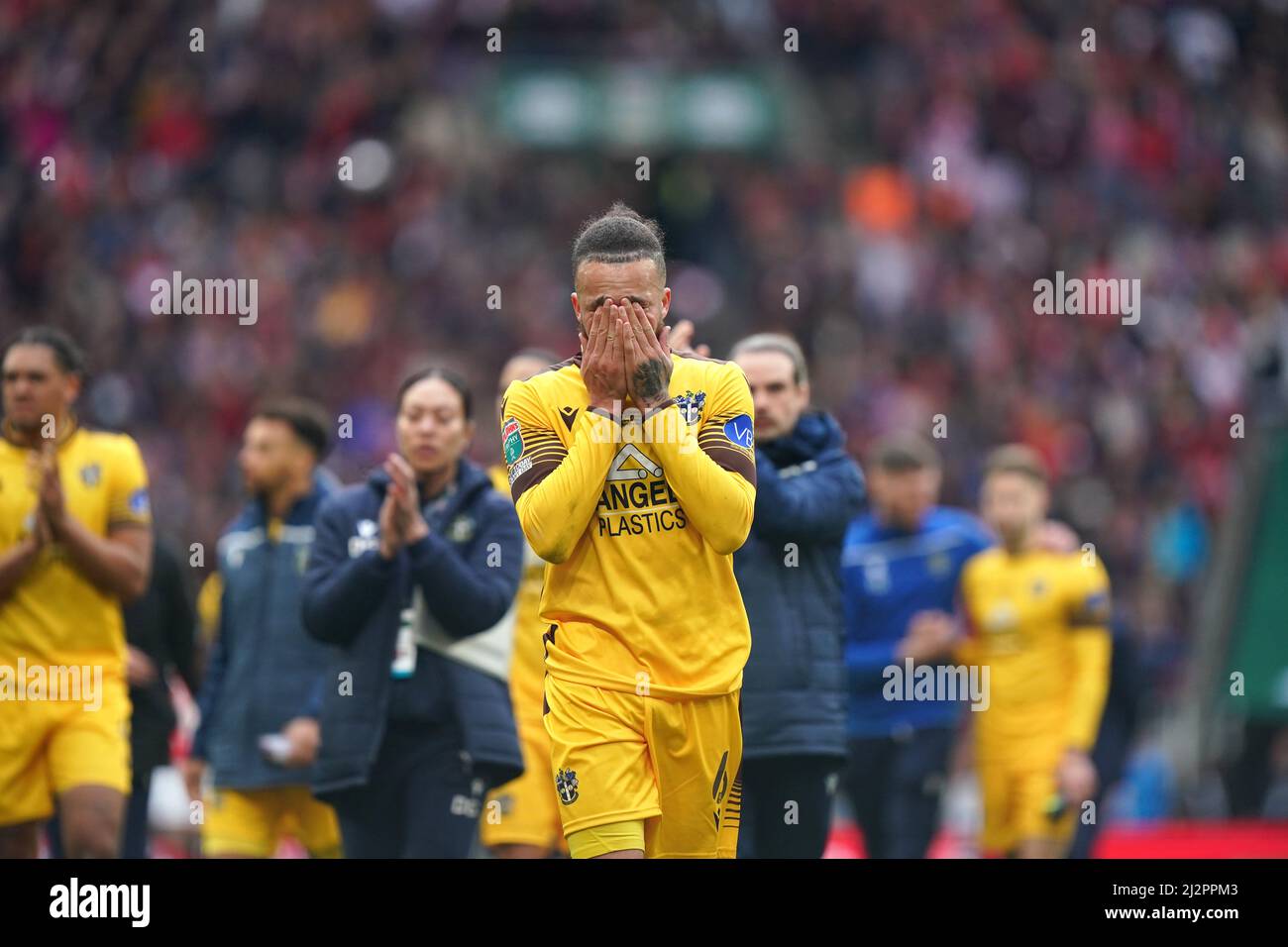 Sutton United's Louis John cries following the Papa John's Trophy final ...