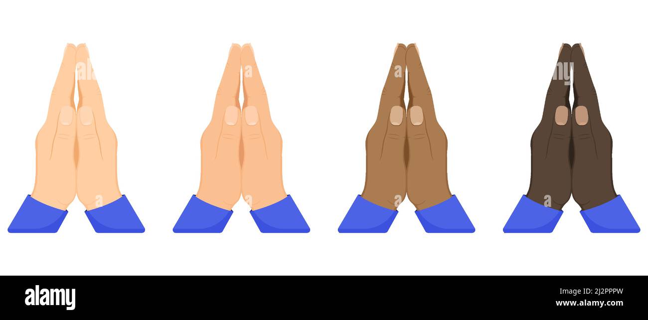 Hand pray symbol, isolated on white background. Folded hands of various ...