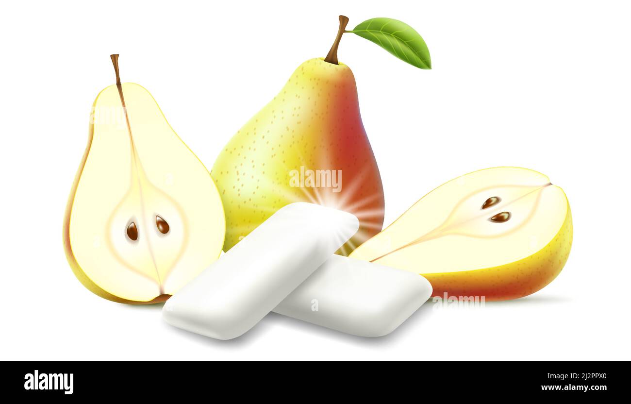 Realistic Fruit chewing gum pellet with pear flavor. Chewing pads with ...