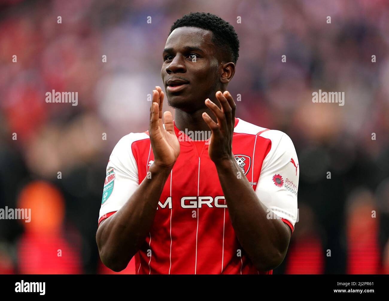 Rotherham United's Jordi Osei-Tutu applauds the fans following the Papa ...