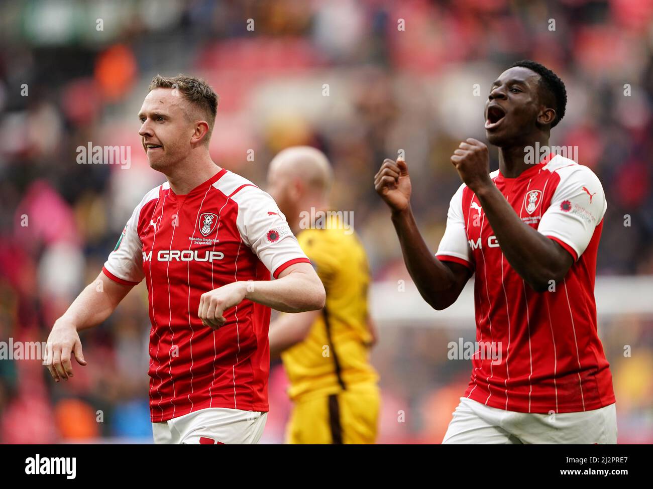 Rotherham United's Shane Ferguson (left) and Jordi Osei-Tutu celebrate ...