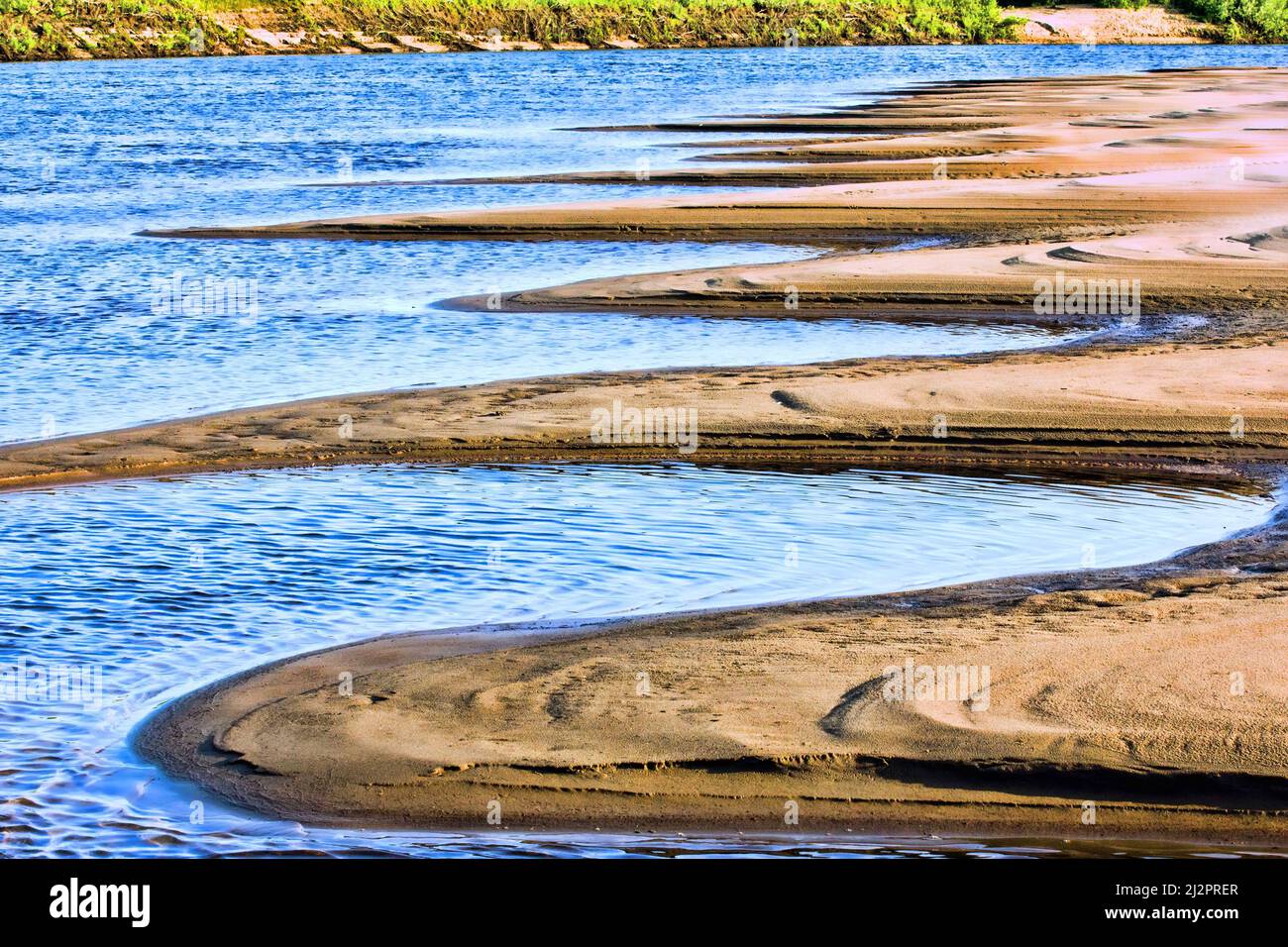 River sand bars (logjams, shallow spit), summer steady low water level ...