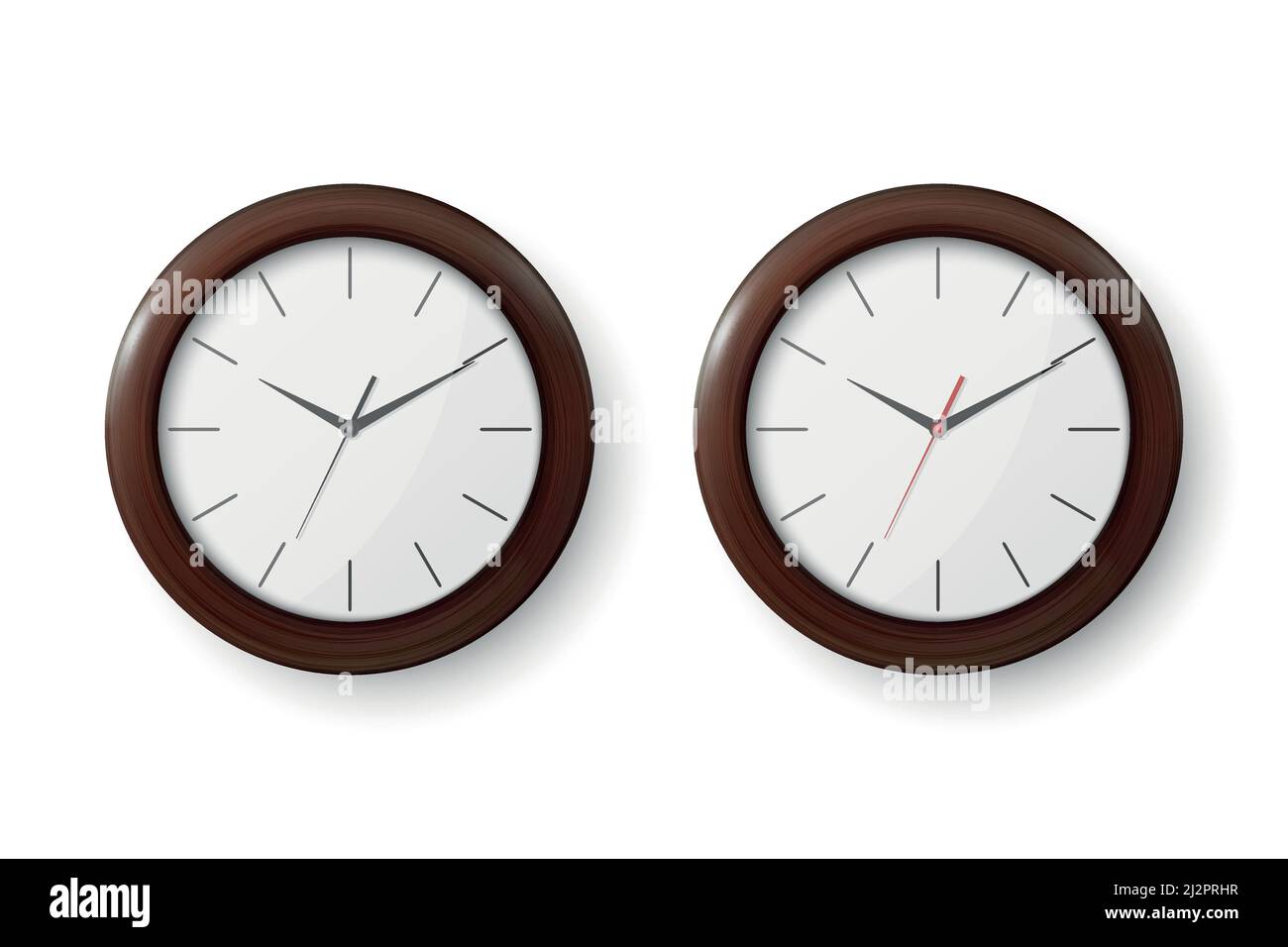 Vector 3d Realistic Dark Wooden Wall Office Clock Icon Set. Design ...